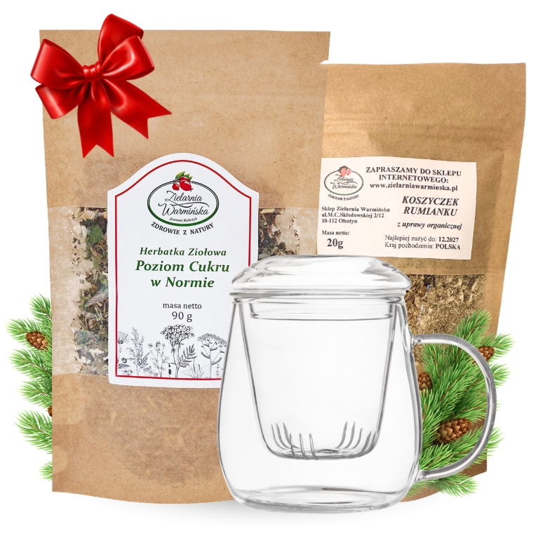 Zestaw Herbatka ziołowa ,,Poziom Cukru w Normie" + kubek z zaparzaczem ...